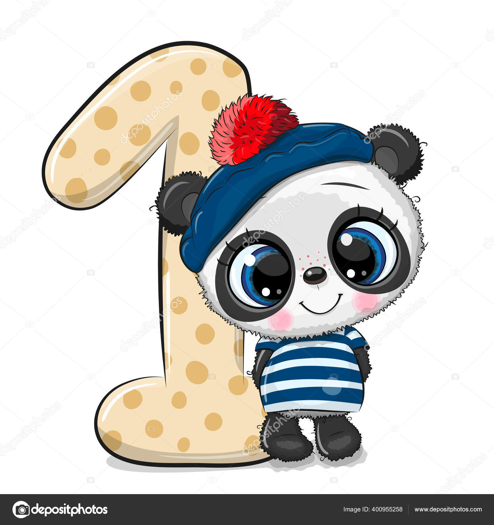 Cute Cartoon Panda Number One Isolated White Background — Stock Vector ...
