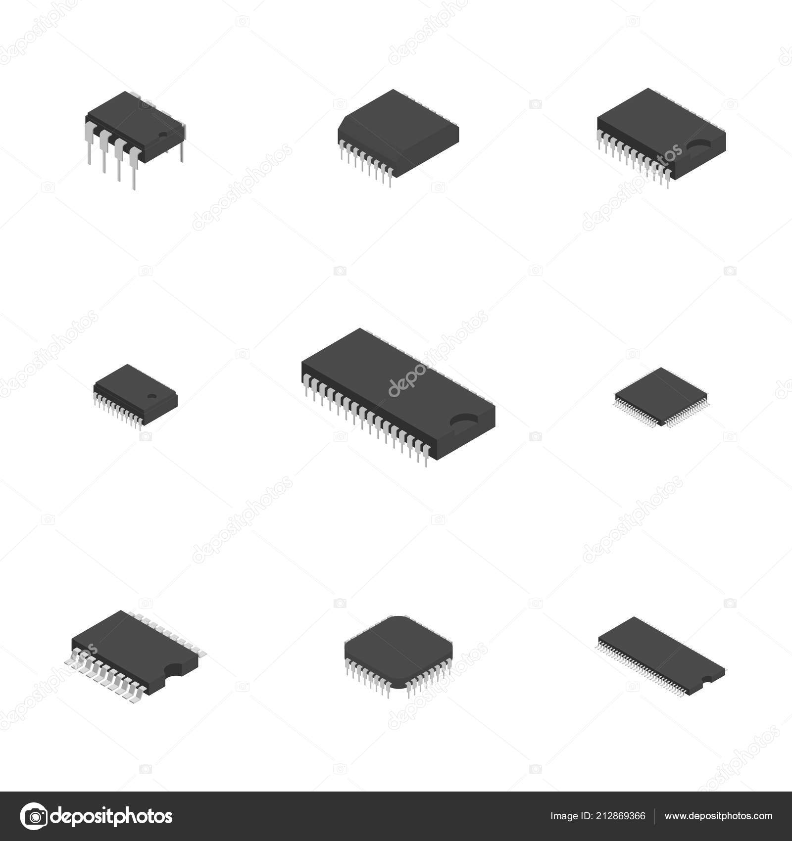 Set Different Active Passive Electronic Components Isolated White ...