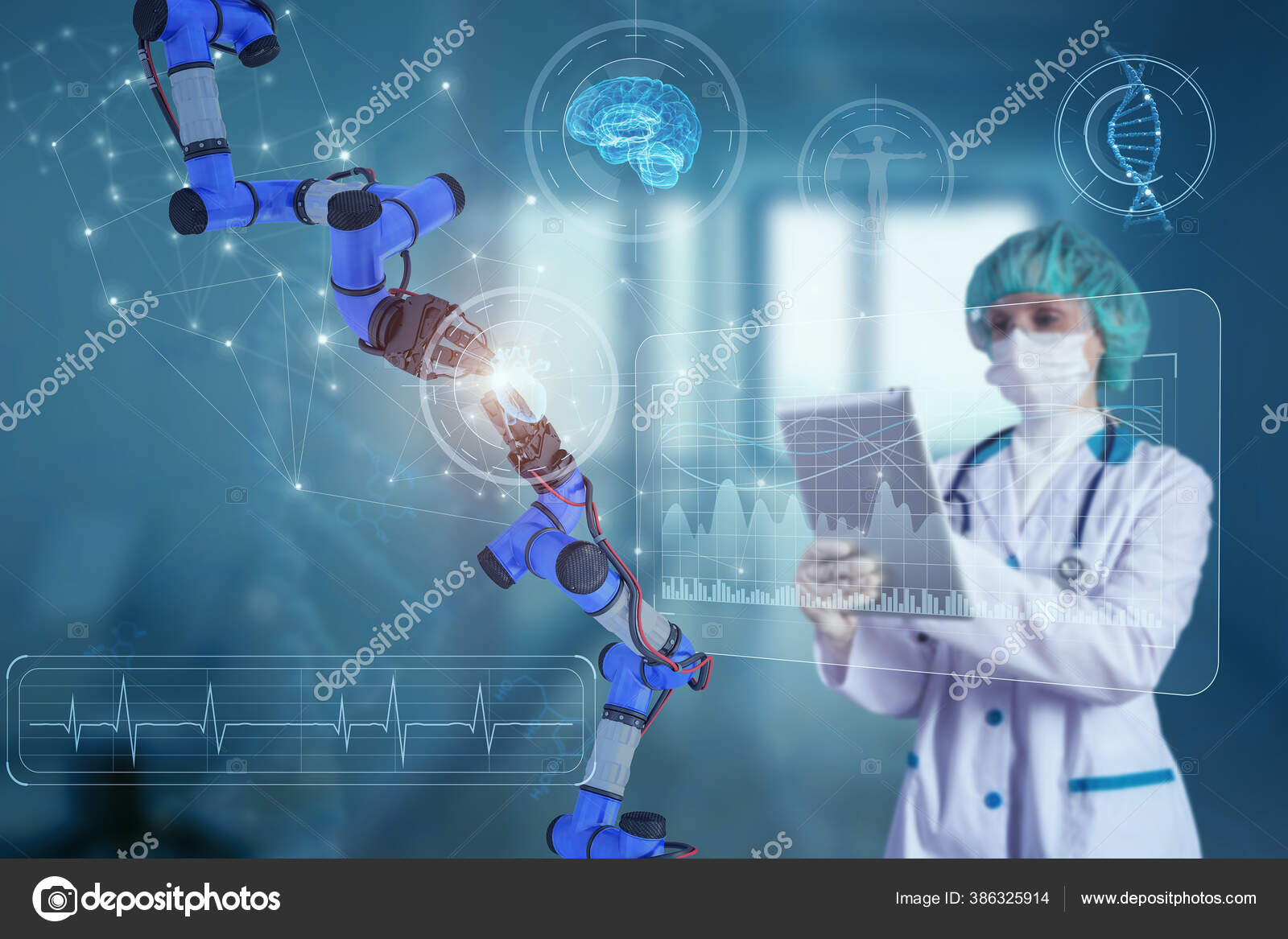 Female doctor working on computer diagnostics and analysis. Innovative ...