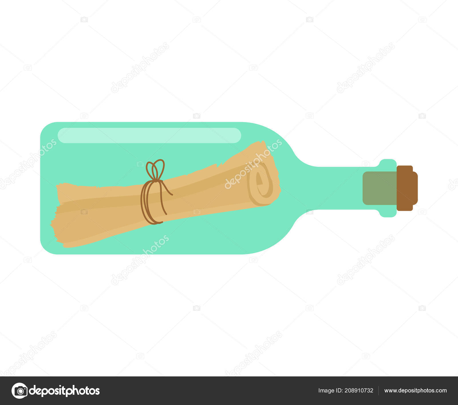 Mensaje Desplazamiento Botella Aislada Carta Frasco Ilustración ...