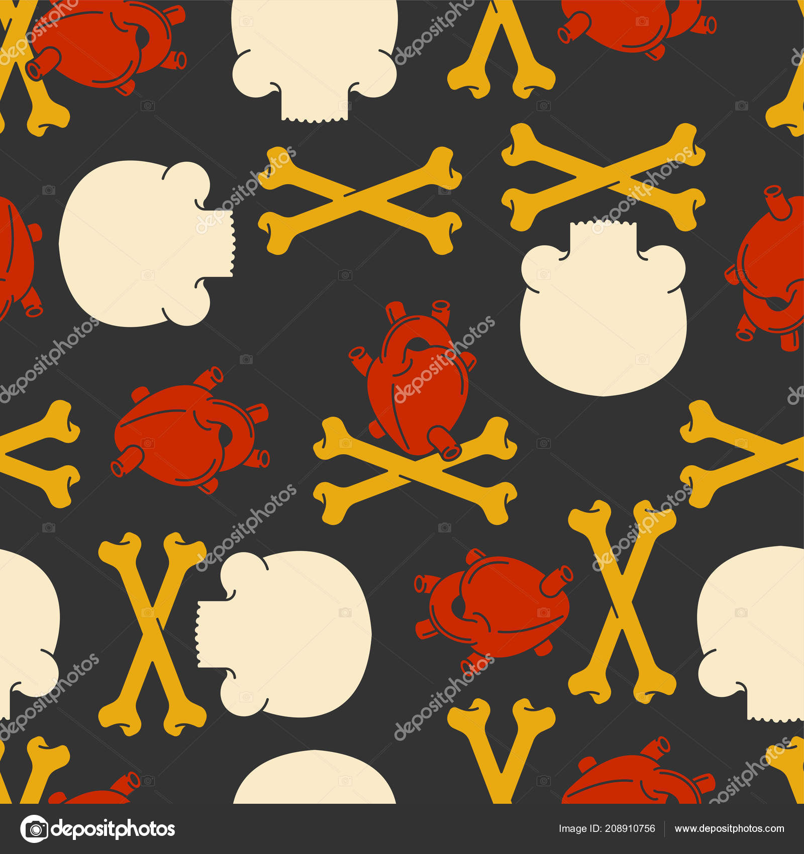 Heart Anatomy Skull Crossbones Pattern Seamless Crossbones Skeleton ...