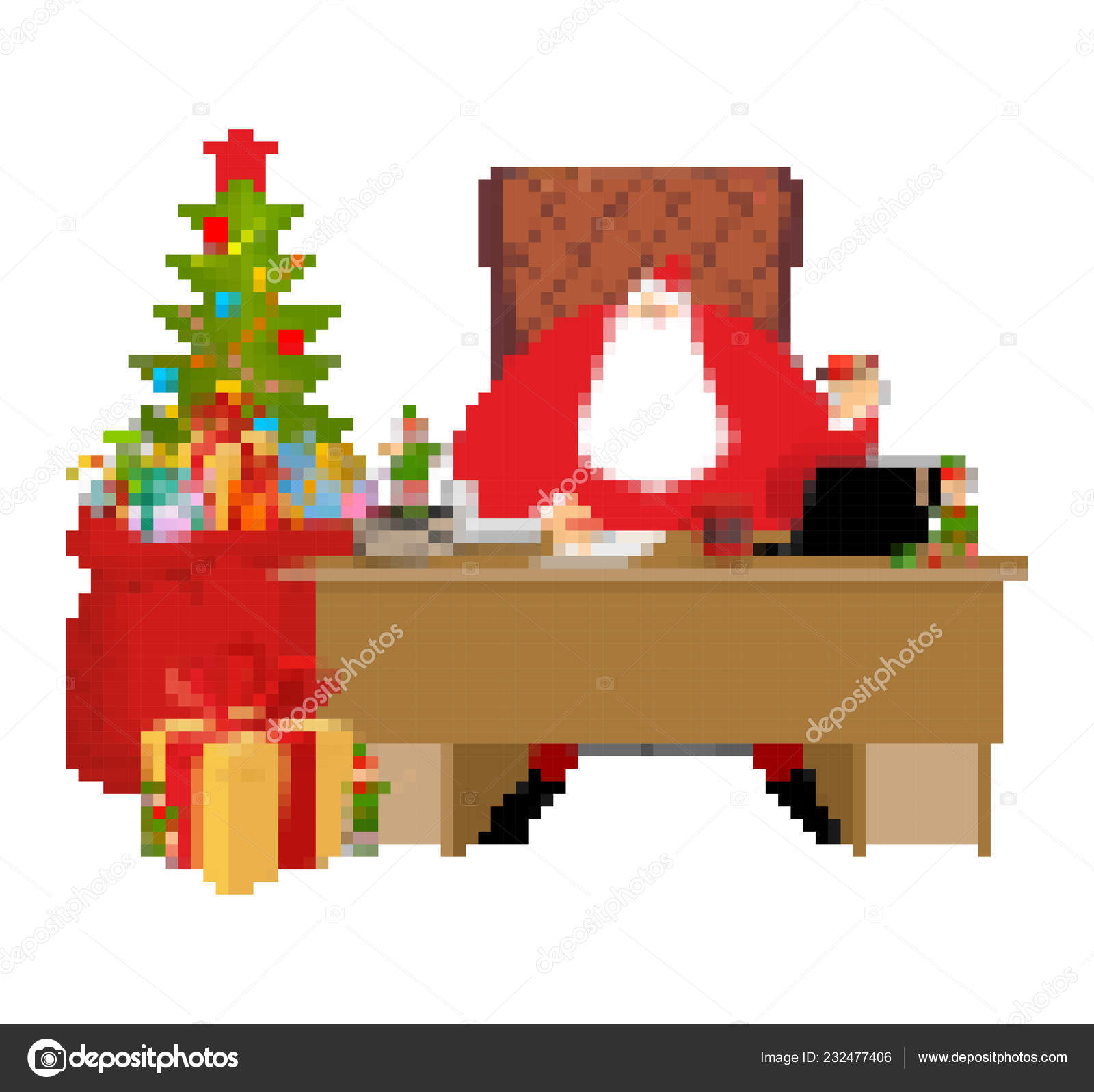 Santa Claus Arte Píxeles Bolsa Año Nuevo Gran Saco Rojo Vector de stock ...