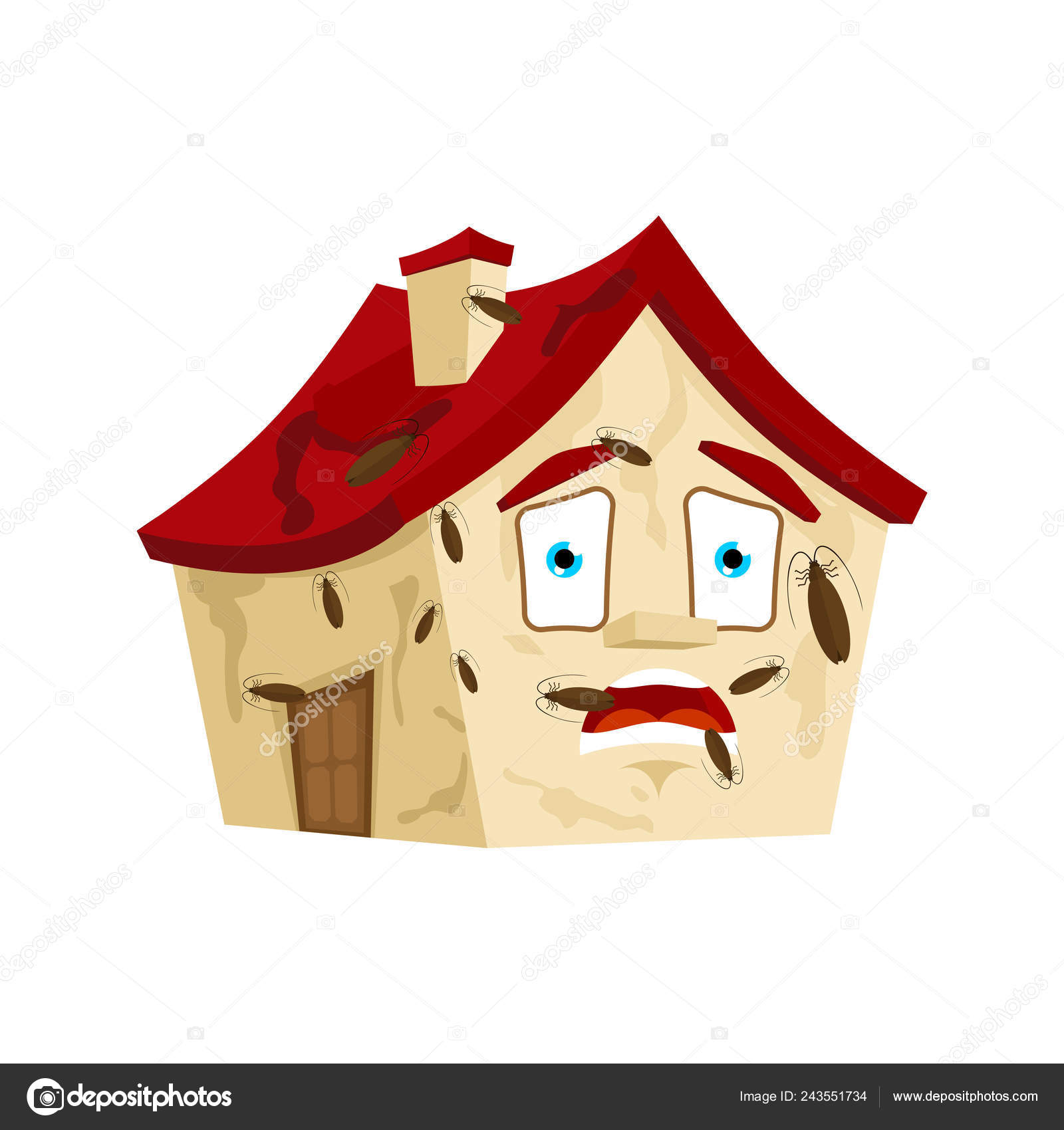 Cockroaches House Isolated Infected Insects Home Cartoon Style Building ...