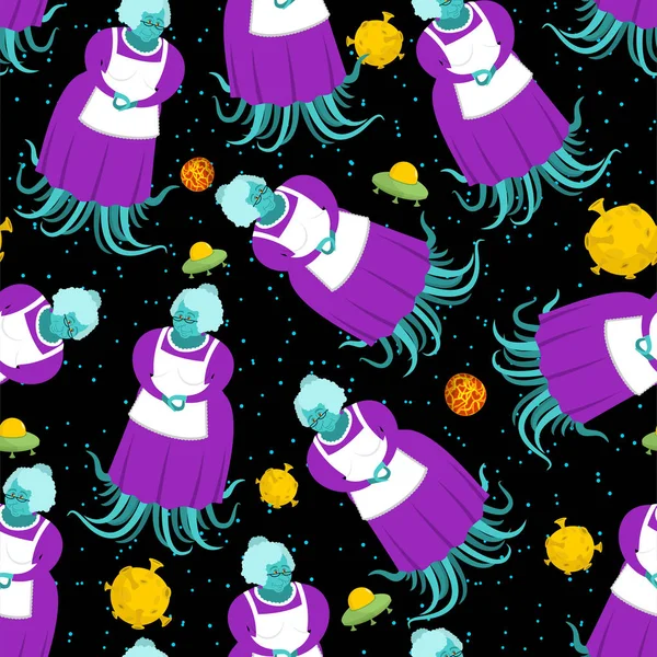 Grandmother alien and Grandson pattern seamless. Green Grandma T Stock ...