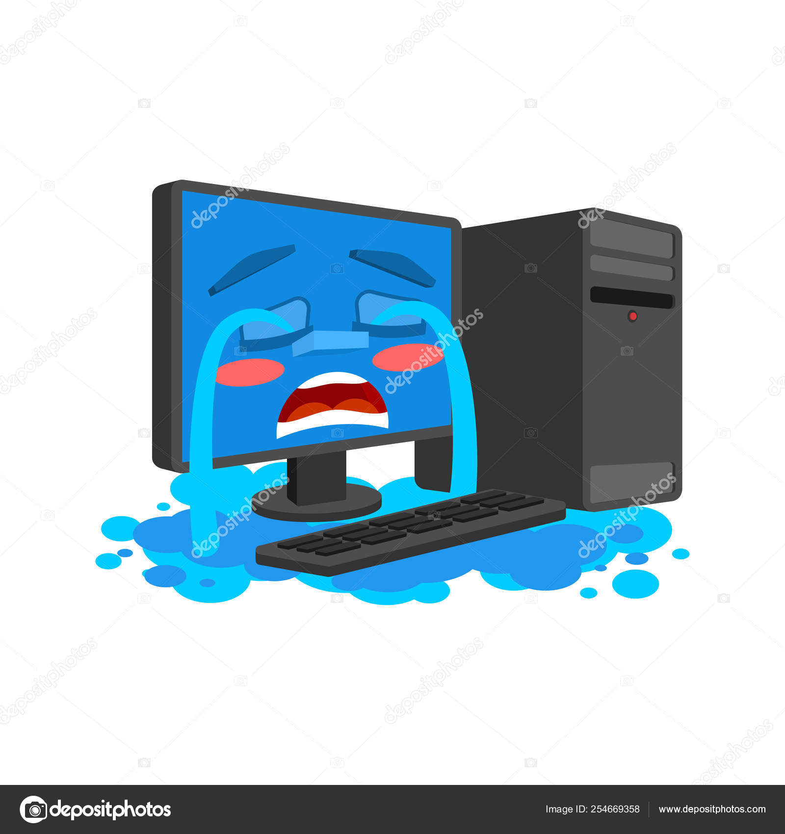 Computer crying tears isolated. cry PC Cartoon Style Vector Stock ...