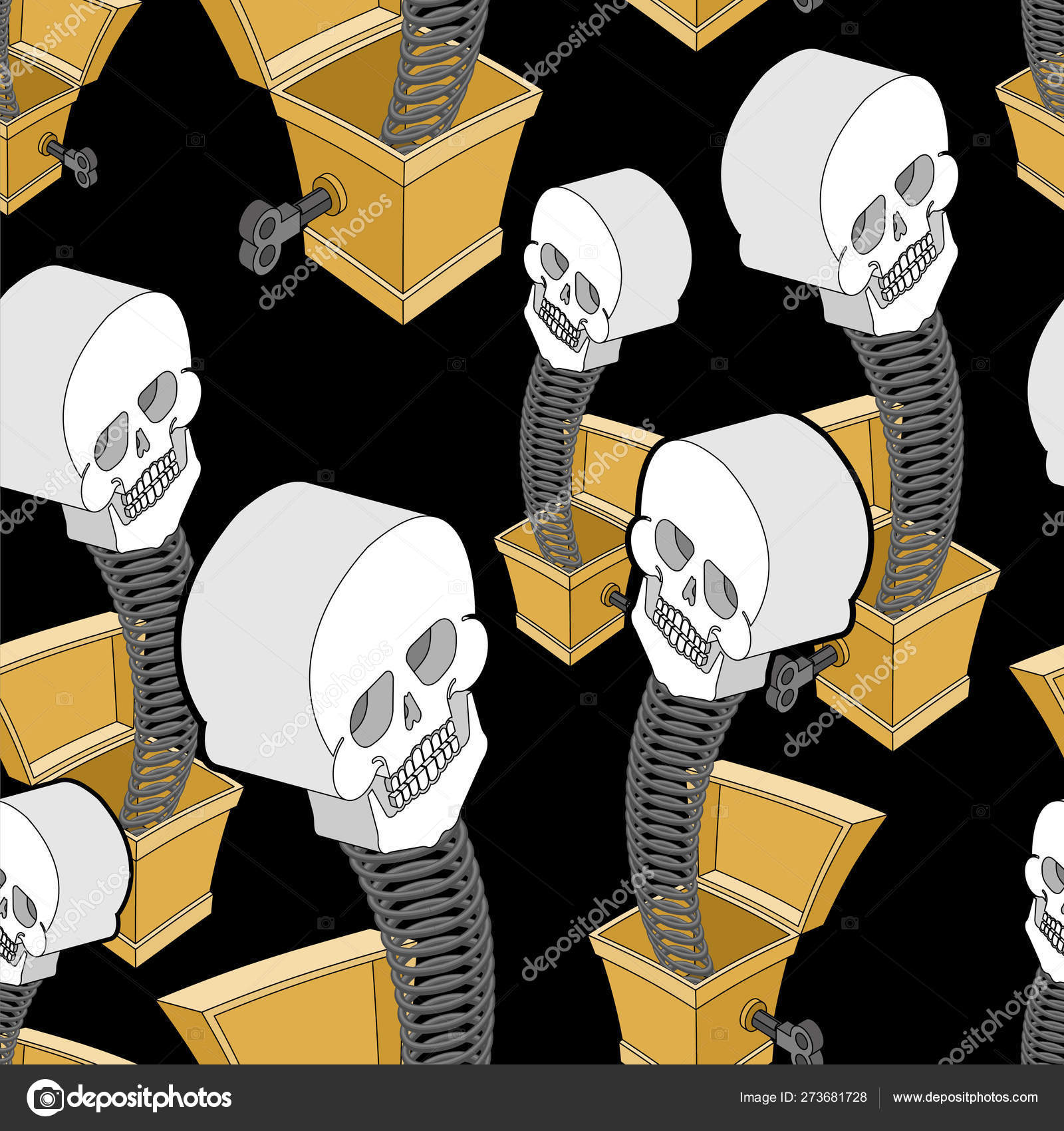 Skull out of prank box pattern seamless. Funny prize skeleton ba Stock ...