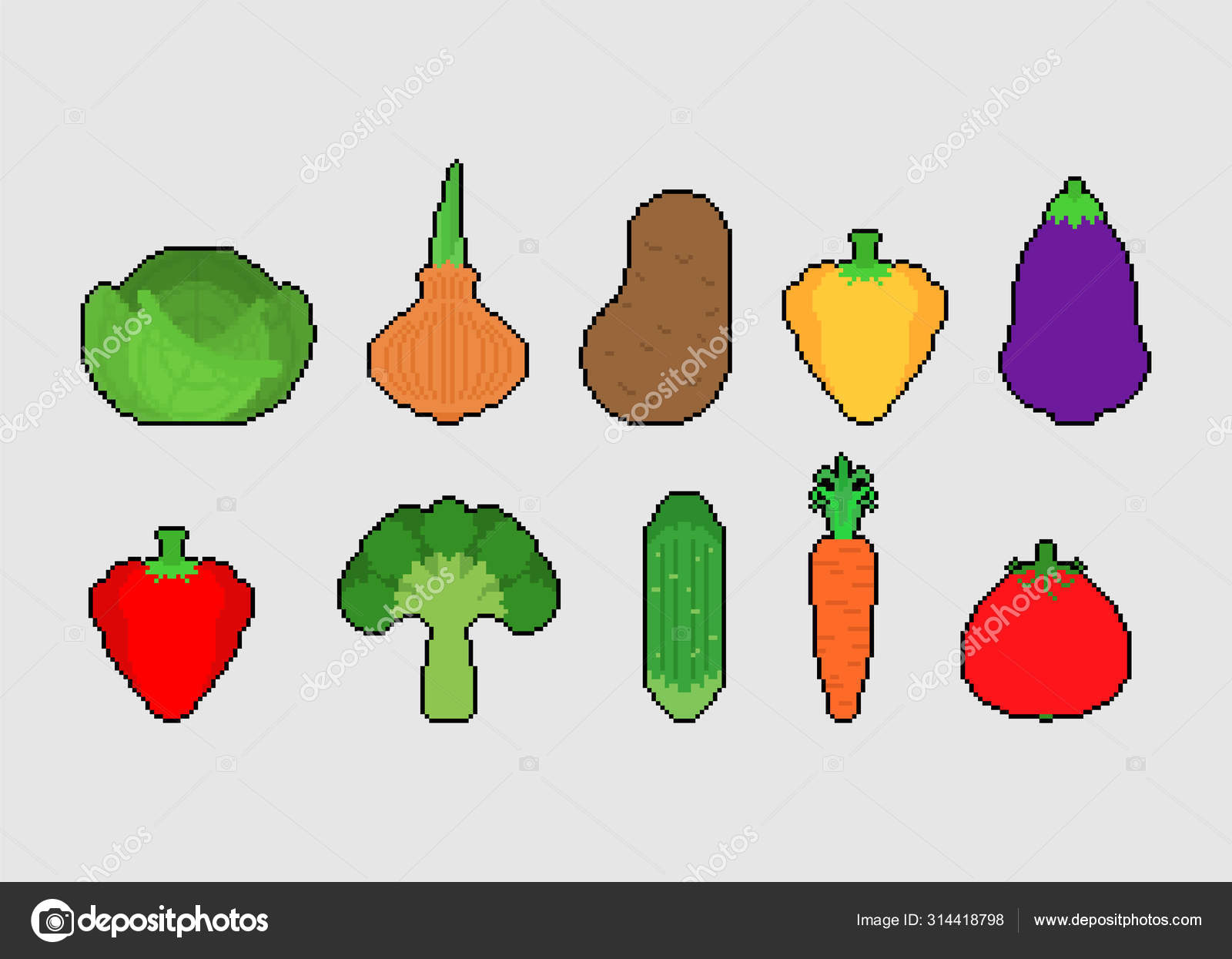 Illustration de Légumes pixel art set. Légumes 8 bits. Pixelate Tomate ...