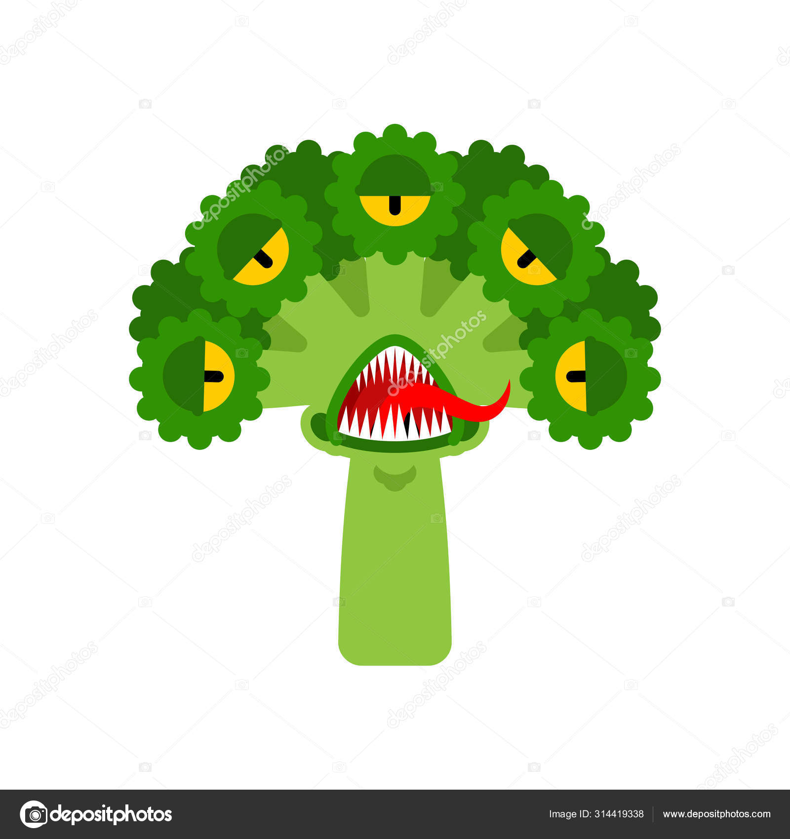 Broccoli monster GMO mutant. Angry Vegetable with teeth. Hungry Stock ...