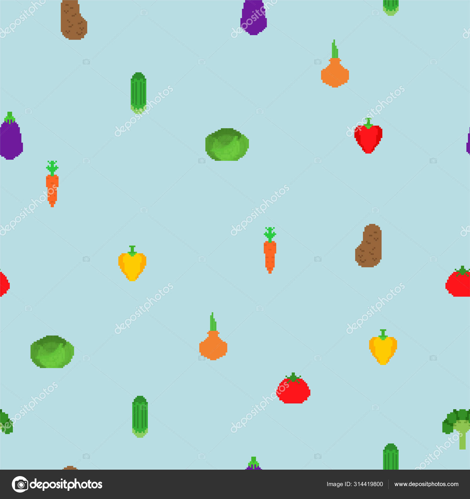 Légumes pixel art patron sans couture. Backgroun de légumes 8 bits ...