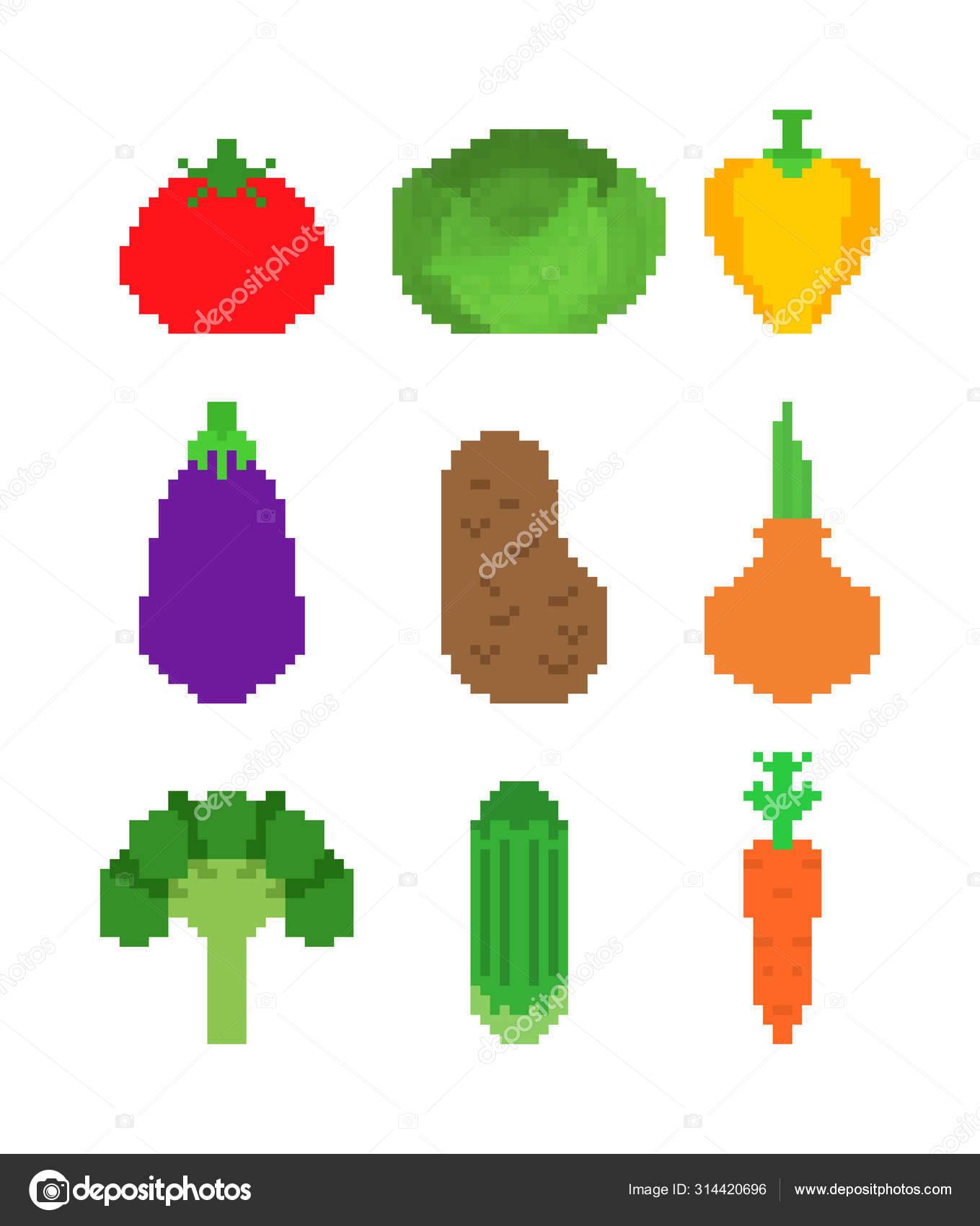 Légumes pixel art set. Légumes 8 bits. Pixelate Tomate et c — Image ...