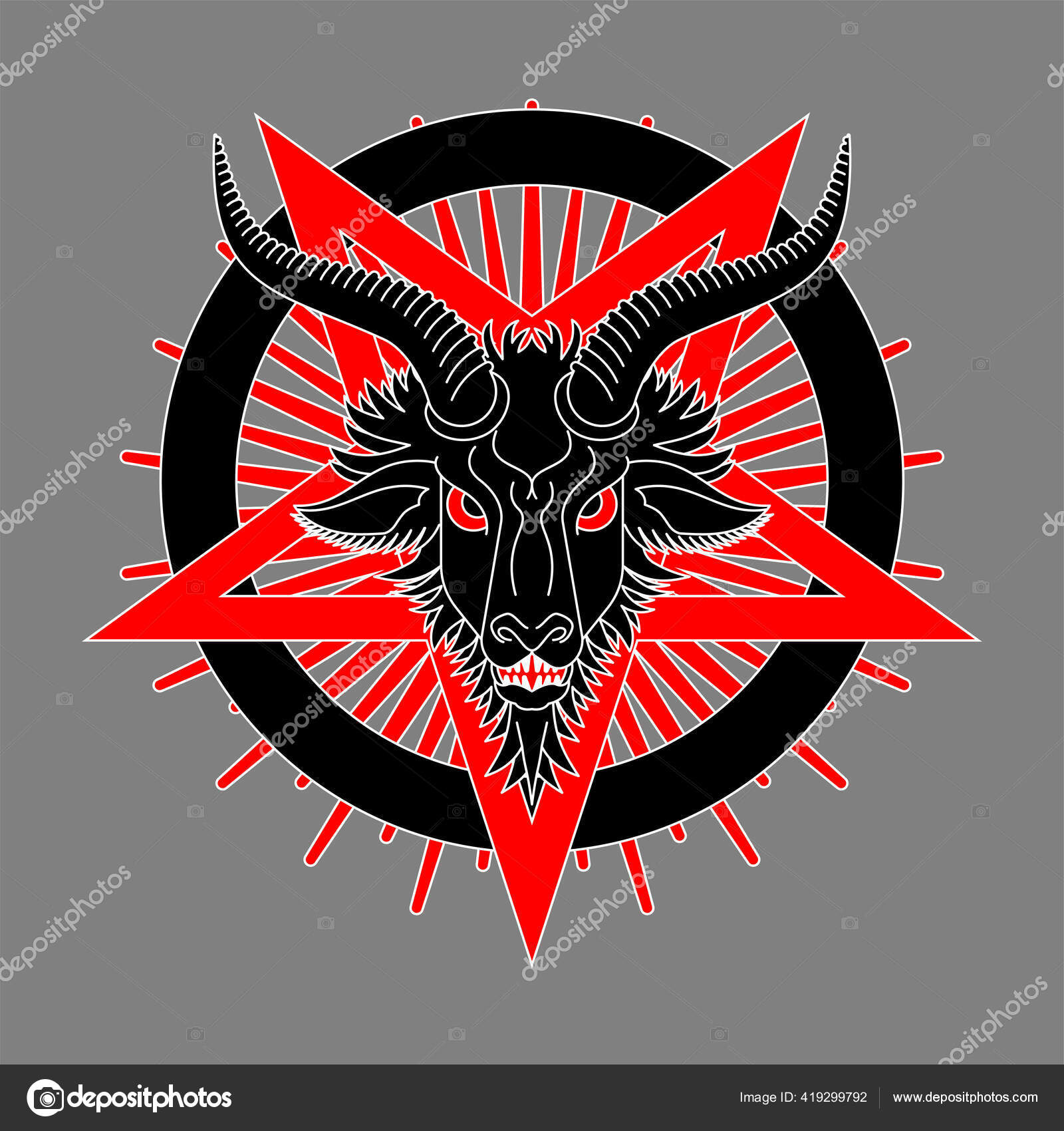 Cabeça Cabra Baphomet Símbolo Satânico Satanás Com Demônio Pentagrama ...