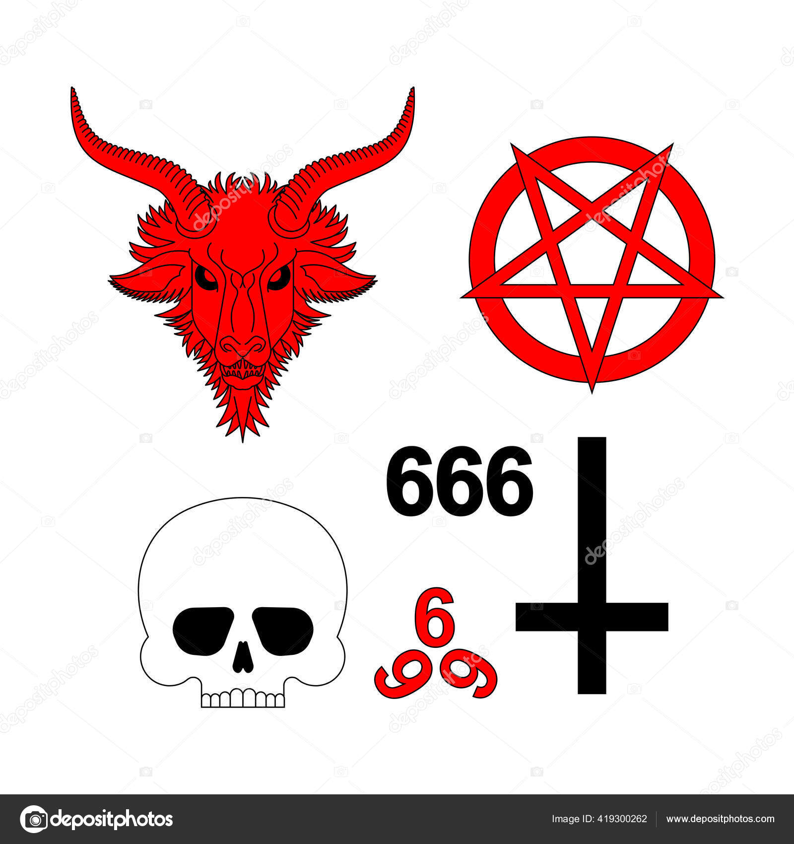 Set Satánico Baphomet Cabeza Cabra Demonio Símbolo Diabólico Pentagrama ...