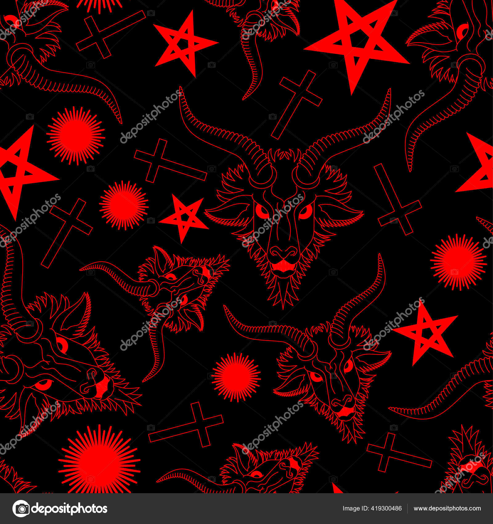 Baphomet Demon Pattern Seamless Satanic Background Satan Goat Head ...