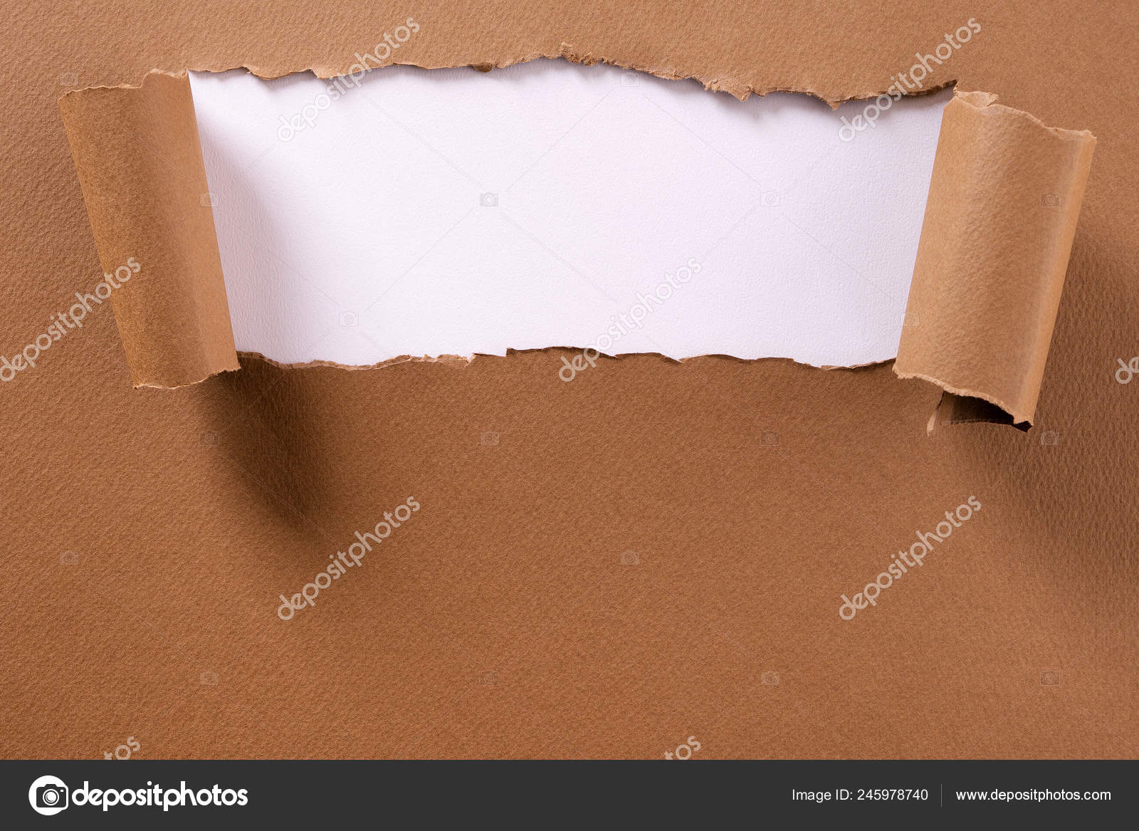 Bingkai Latar Belakang Kertas Coklat Robek Tepi Melengkung Putih — Stok ...