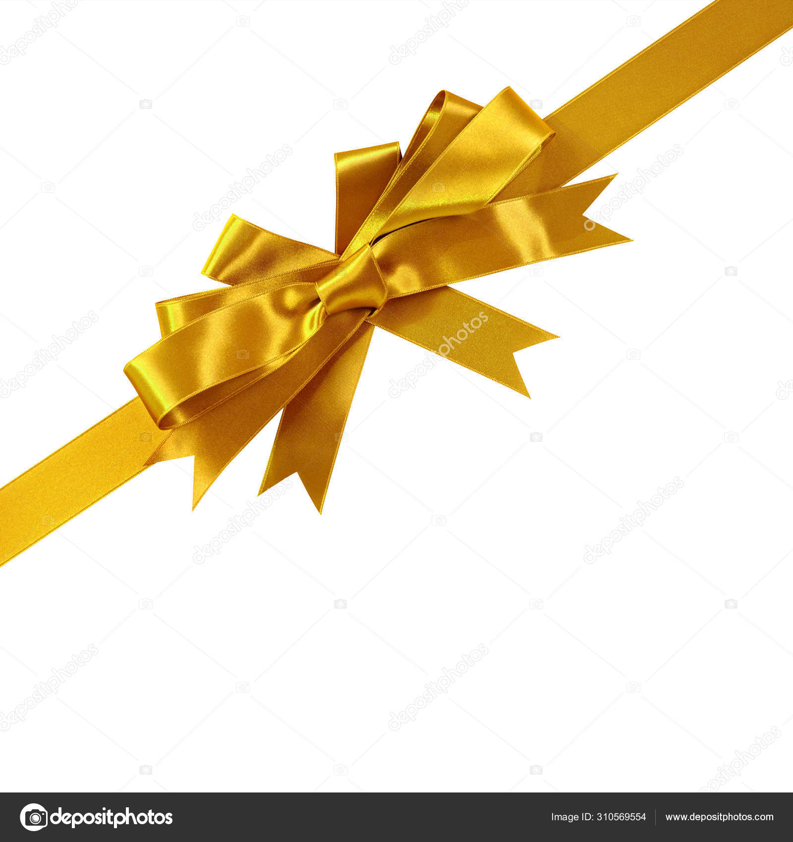 Gold bow gift ribbon corner diagonal isolated Stock Photo by ©david ...