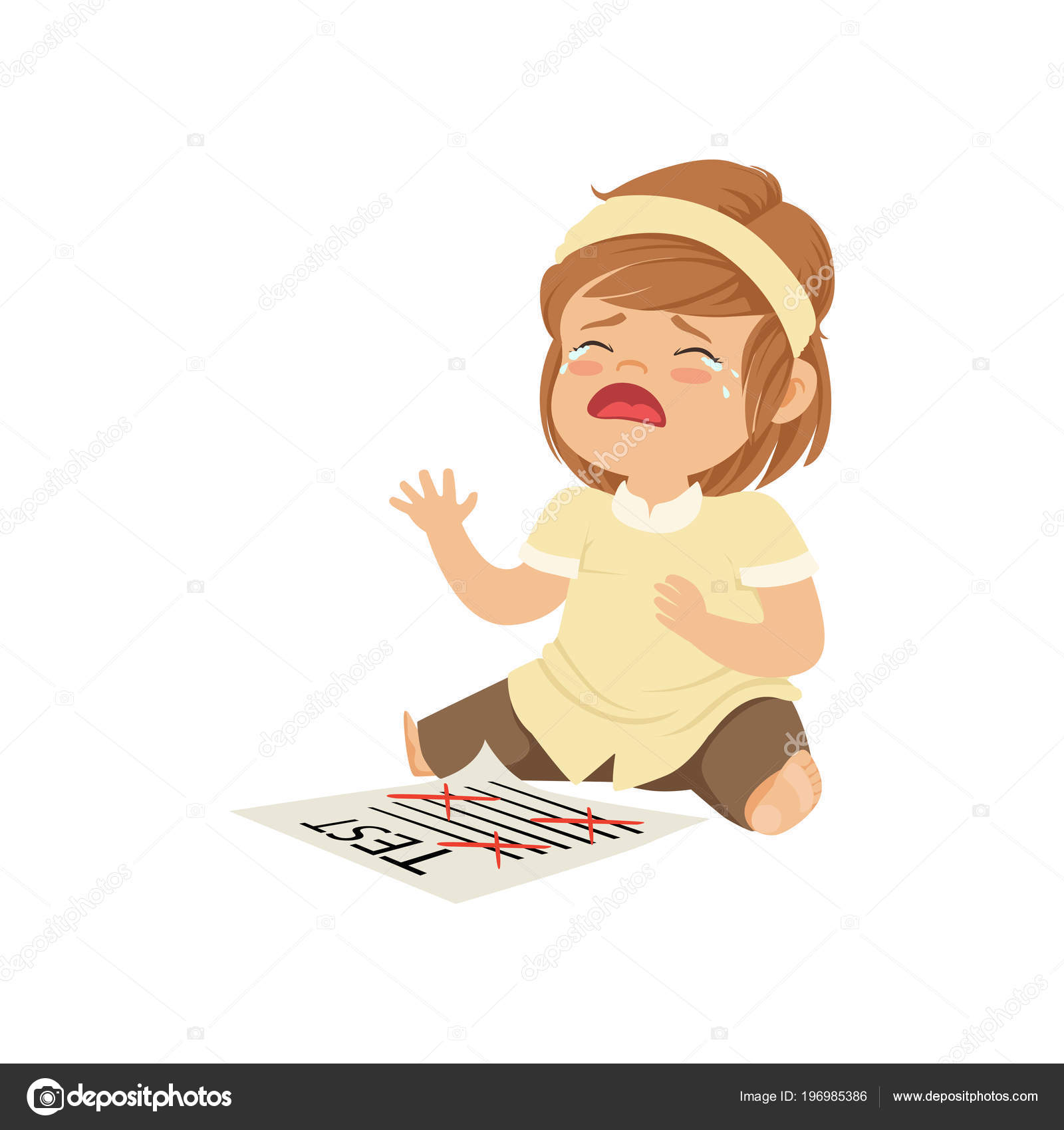 Little Girl Crying Failed Test Vector Illustration Isolated White ...