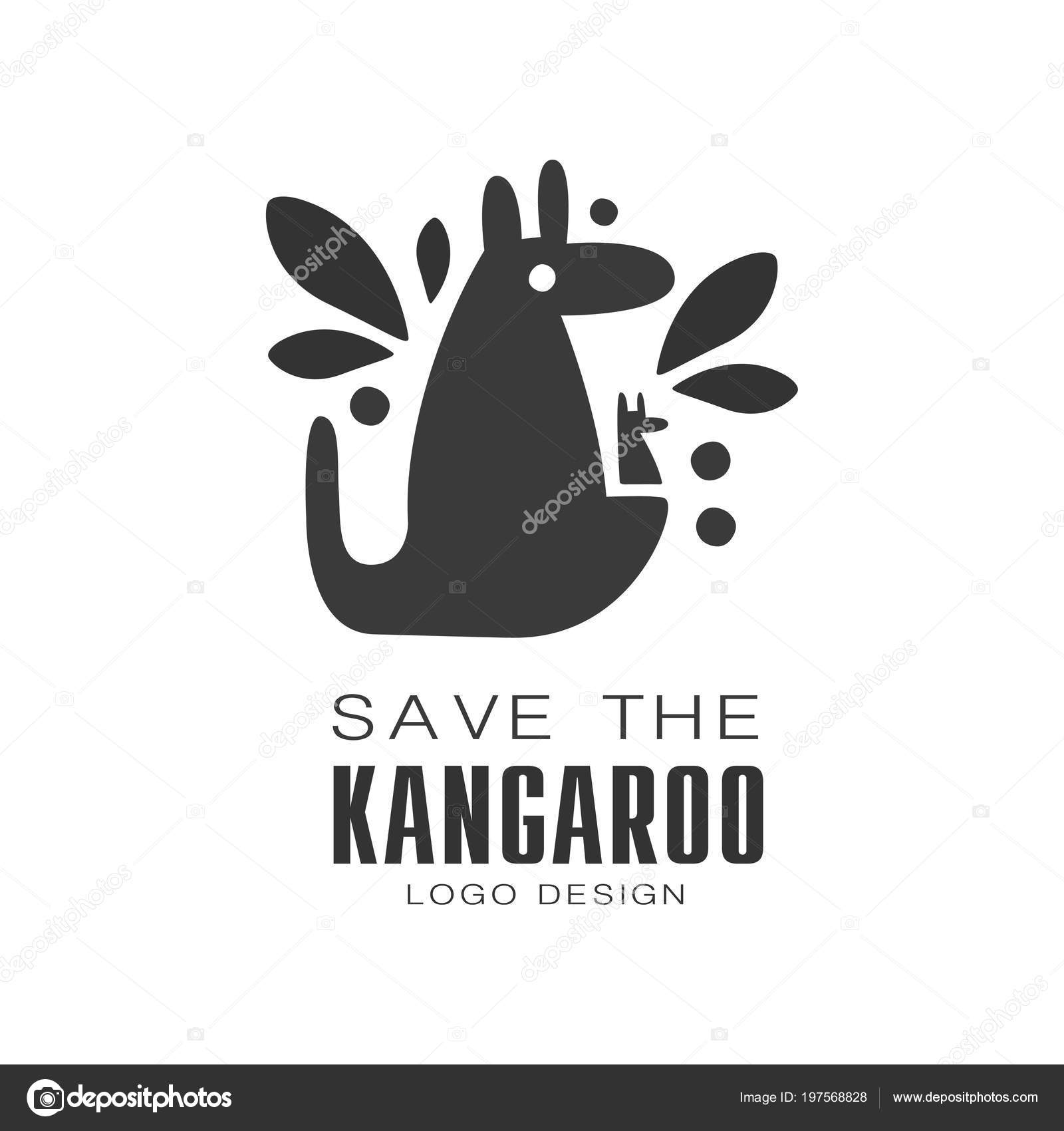 Save the kangaroo logo design, protection of wild animal black and ...