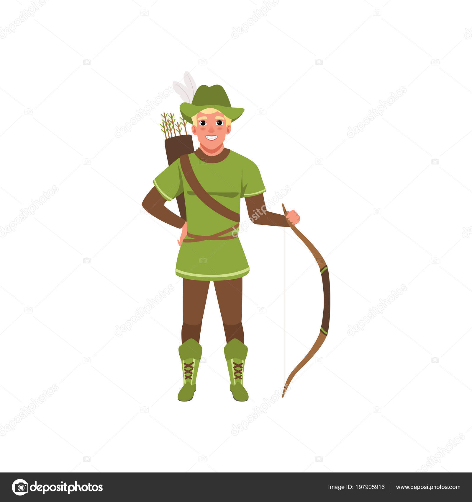 Archer with bow, European medieval character in traditional costume ...
