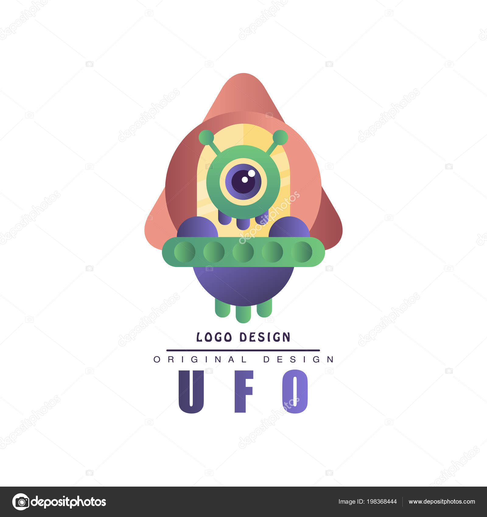 Logotipo Ufo diseño original, etiqueta con vector nave espacial ...