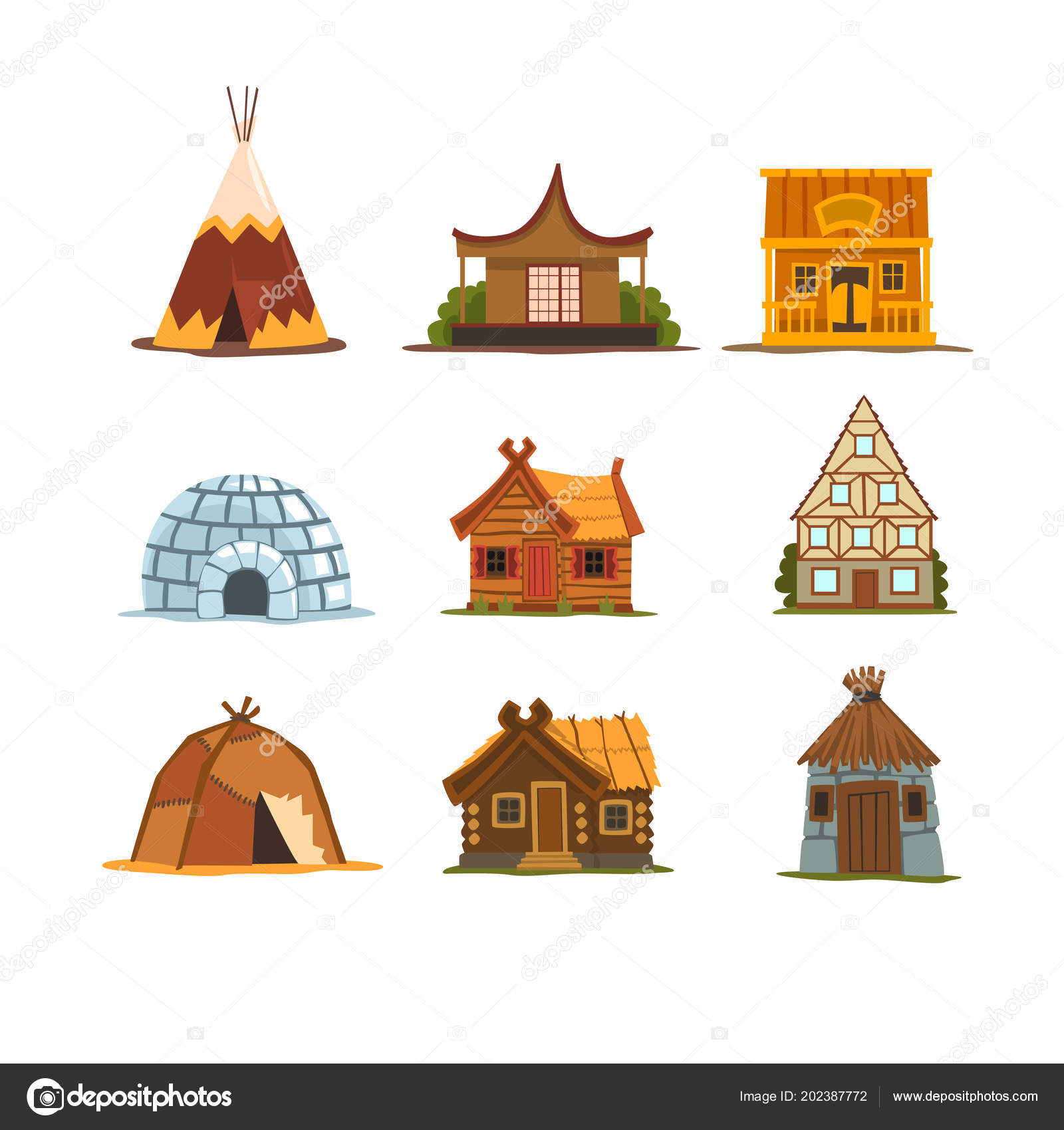 Traditional Buildings Different Countries Set Houses World Vector ...