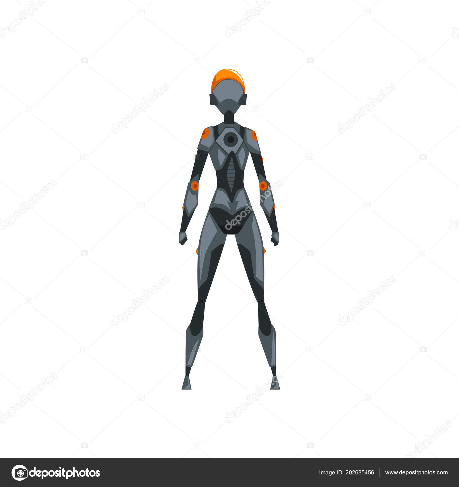 Gray female robot space suit, superhero, cyborg costume, back view ...