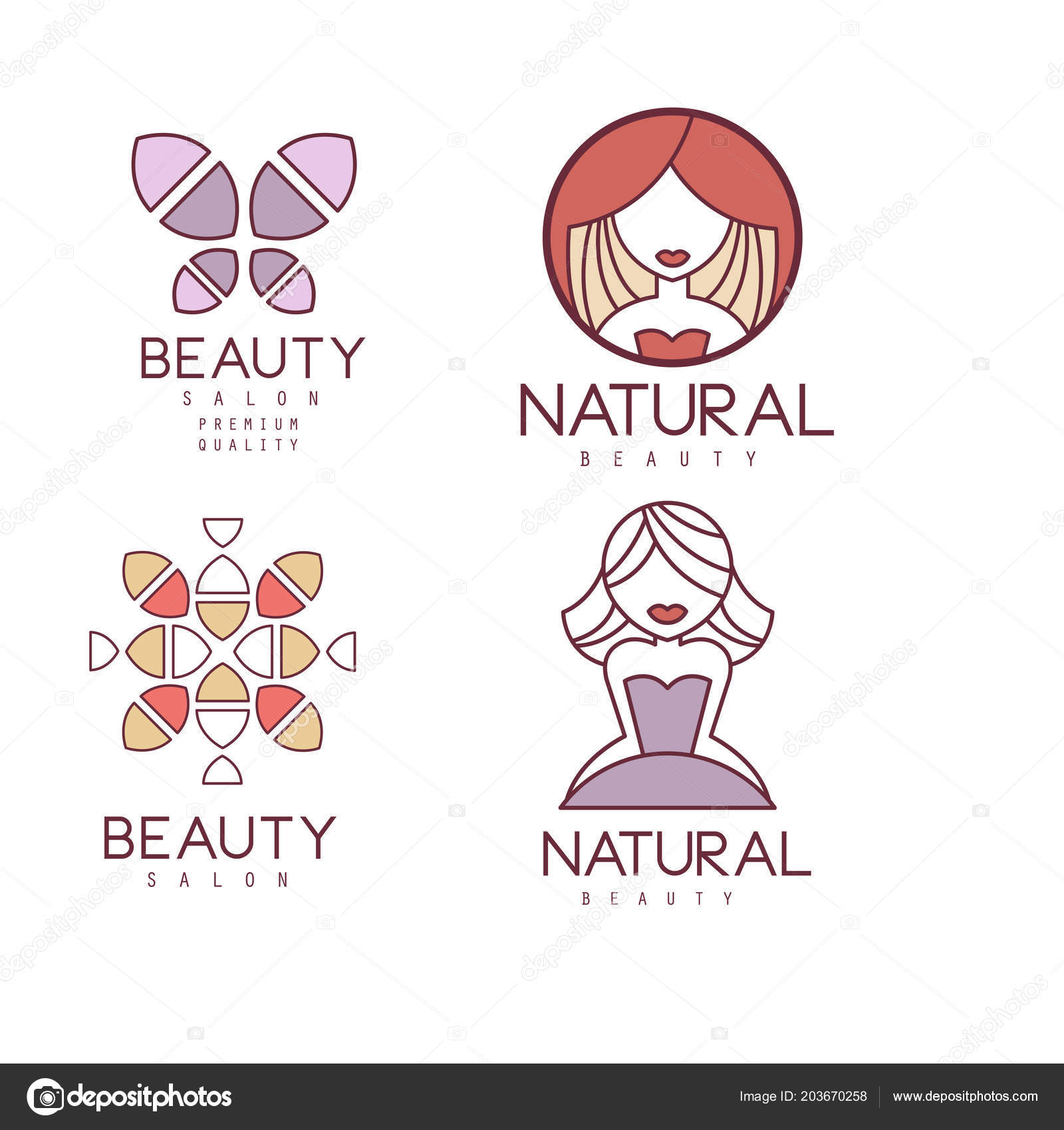 Vector set of geometric emblems for beauty center. Outline logos with ...