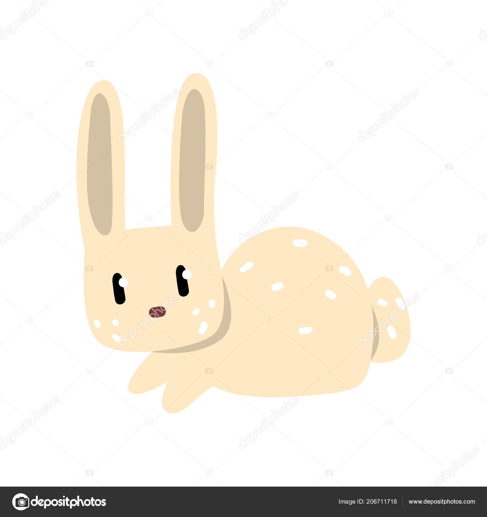 Cute white little rabbit cartoon character vector Illustration on a ...