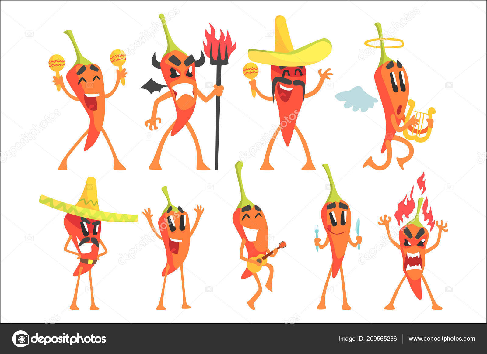 Chili Pepper Cartoon Character Emotion Illustrations Set Vektor Stok ...