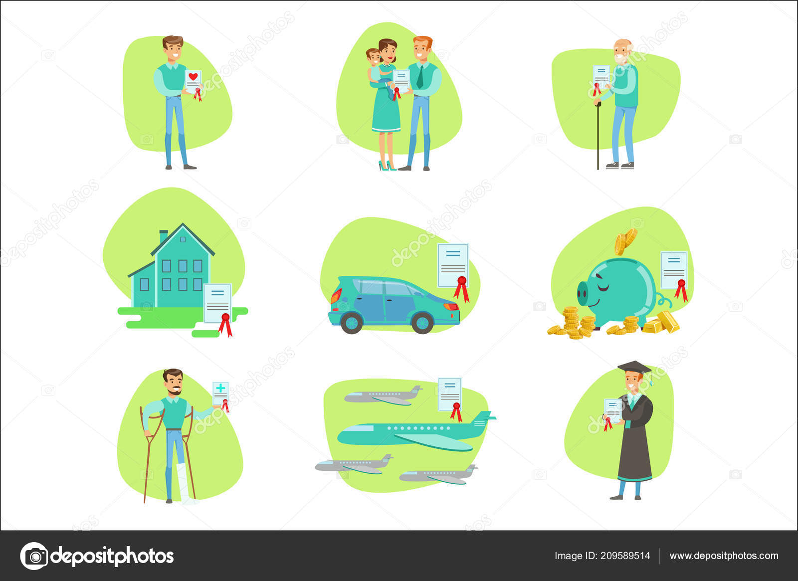 Insurance Contract Protecting Smiling People In Different Complicated ...