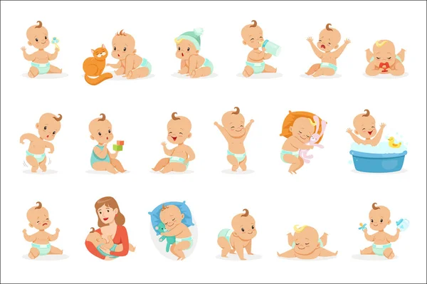 Adorable Happy Baby And His Daily Routine Set Of Cute Cartoon Infancy ...