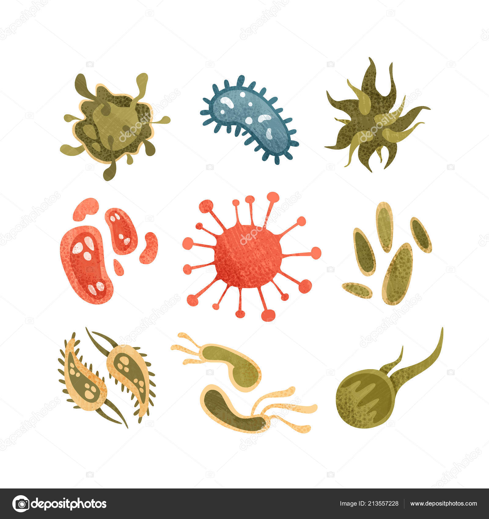 Collection of bacteria, germs and viruses of different colors ...