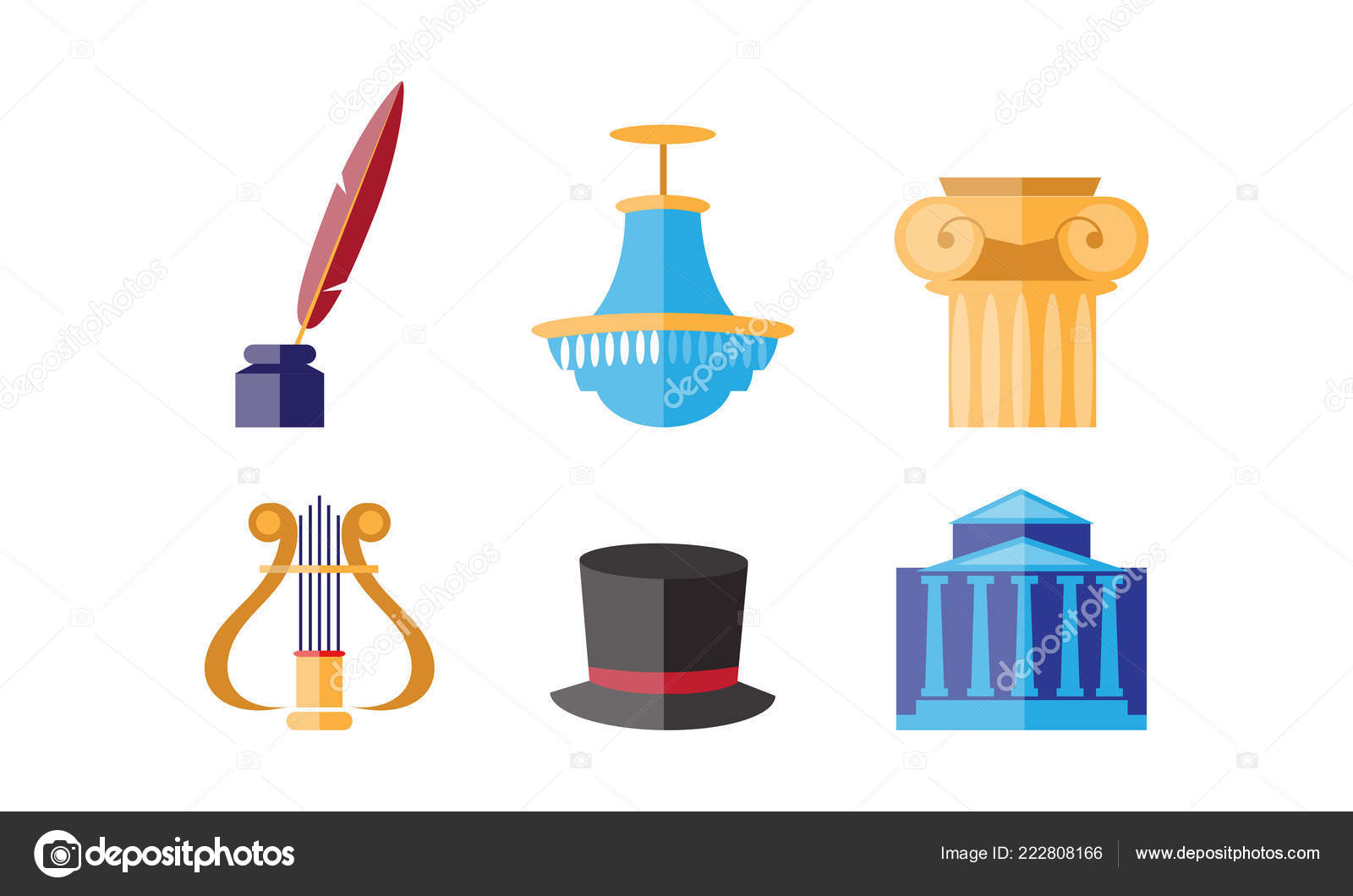Theatre icons set, theatrical premiere or rehearsal elements vector ...