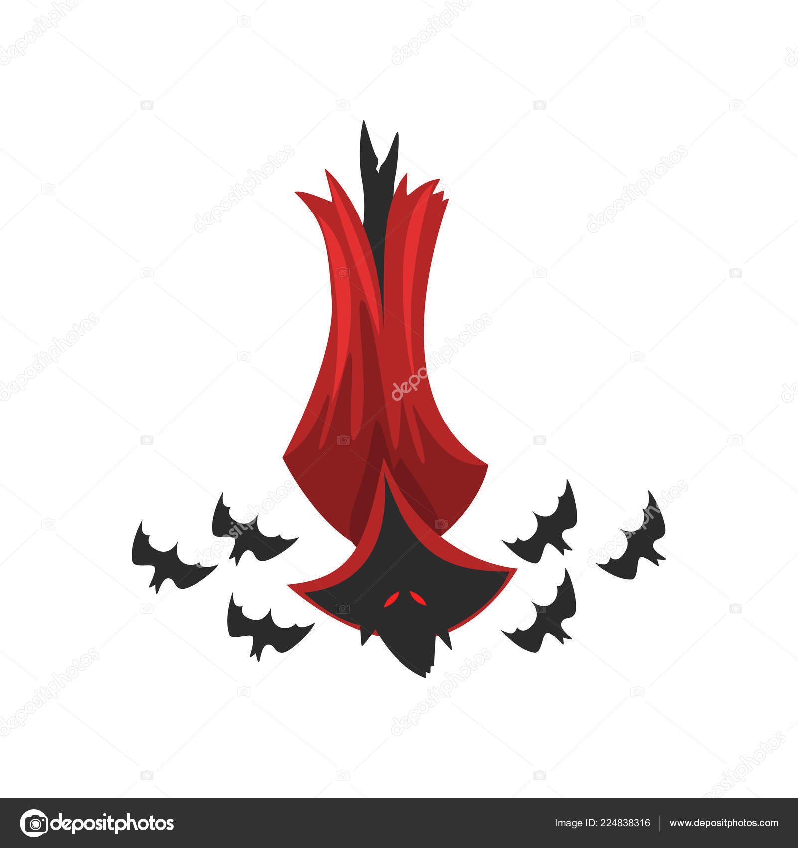 Creepy vampire bat in red cape vector Illustration on a white ...