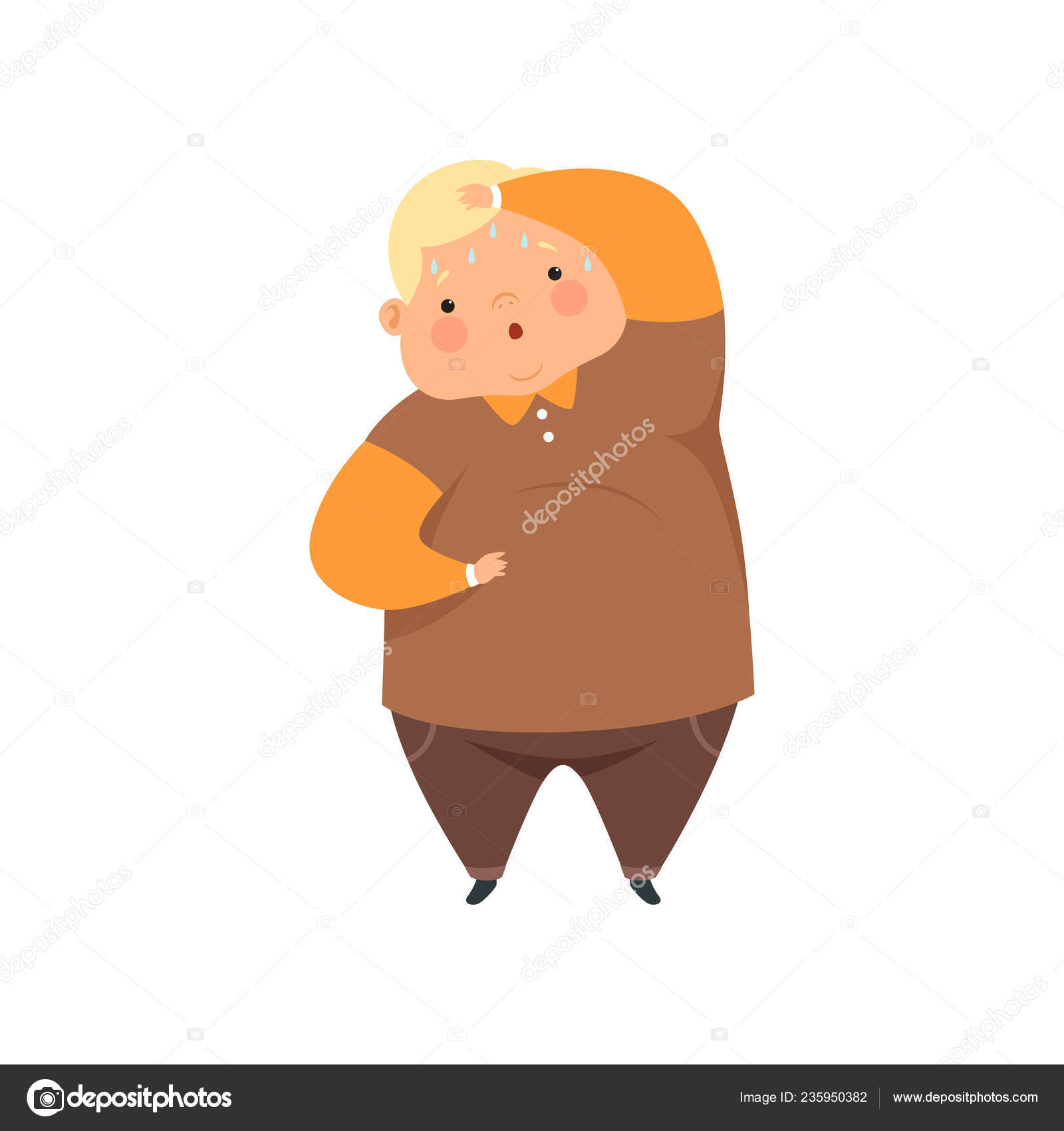 Overweight sweaty boy, cute chubby child cartoon character vector ...