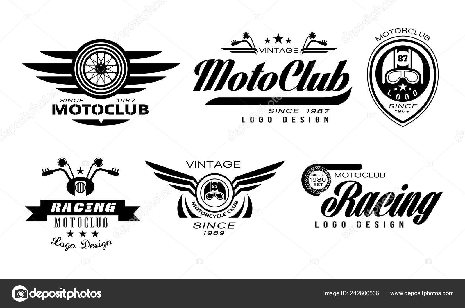 Vector set of original emblems for moto racing club. Vintage logos with ...