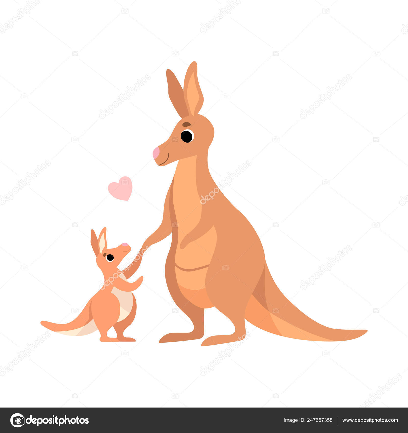 Mother Kangaroo with Its Baby, Cute Animal Family Vector Illustration ...