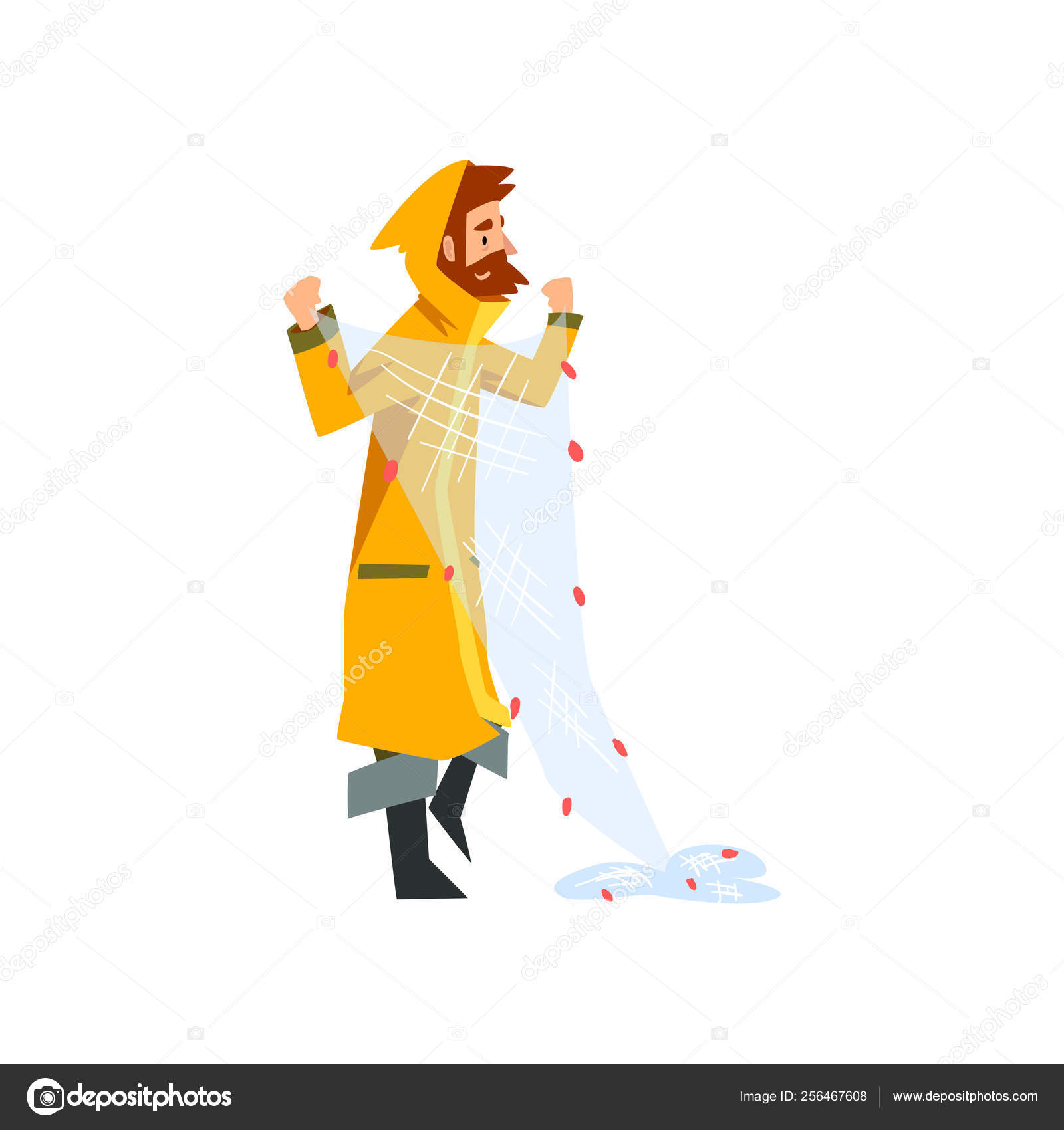 Fisherman with Net, Fishman Character in Raincoat and Rubber Boots ...