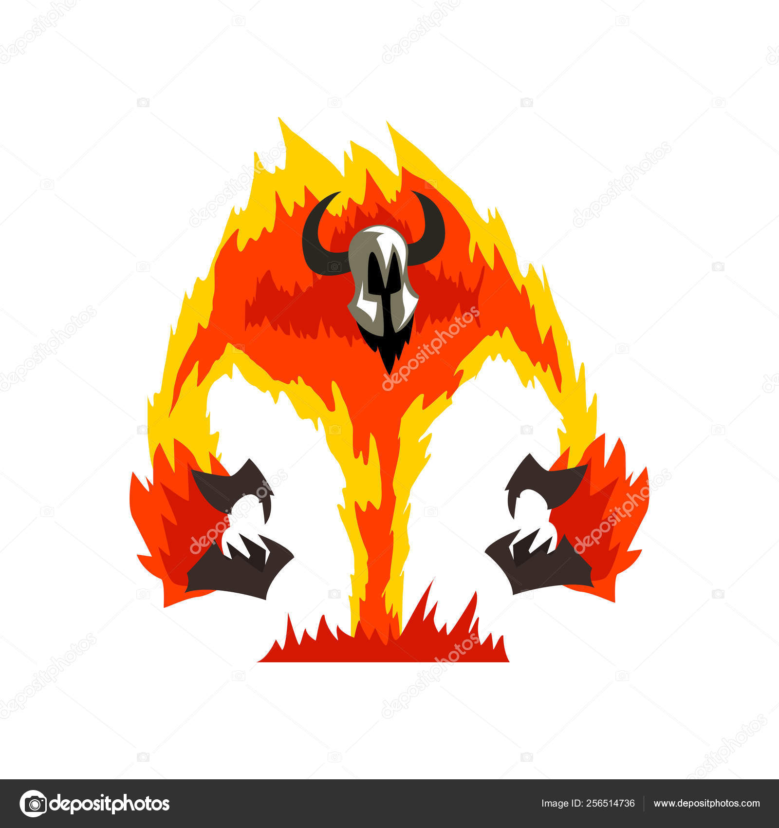 Image vectorielle Diable de feu flamboyant, créature infernale ...