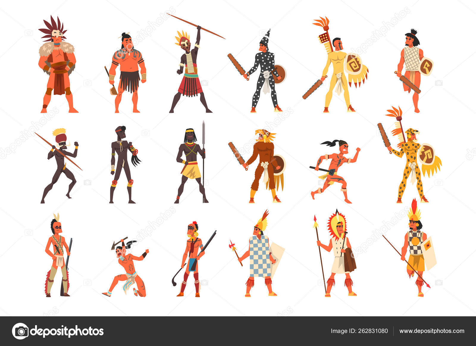 Gewapende inheemse mensen van Afrikaanse stammen, Australische en ...