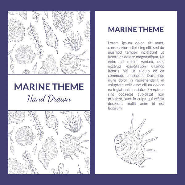 Ocean Theme Banner Template, Undersea World with Seaweed and Seashells ...