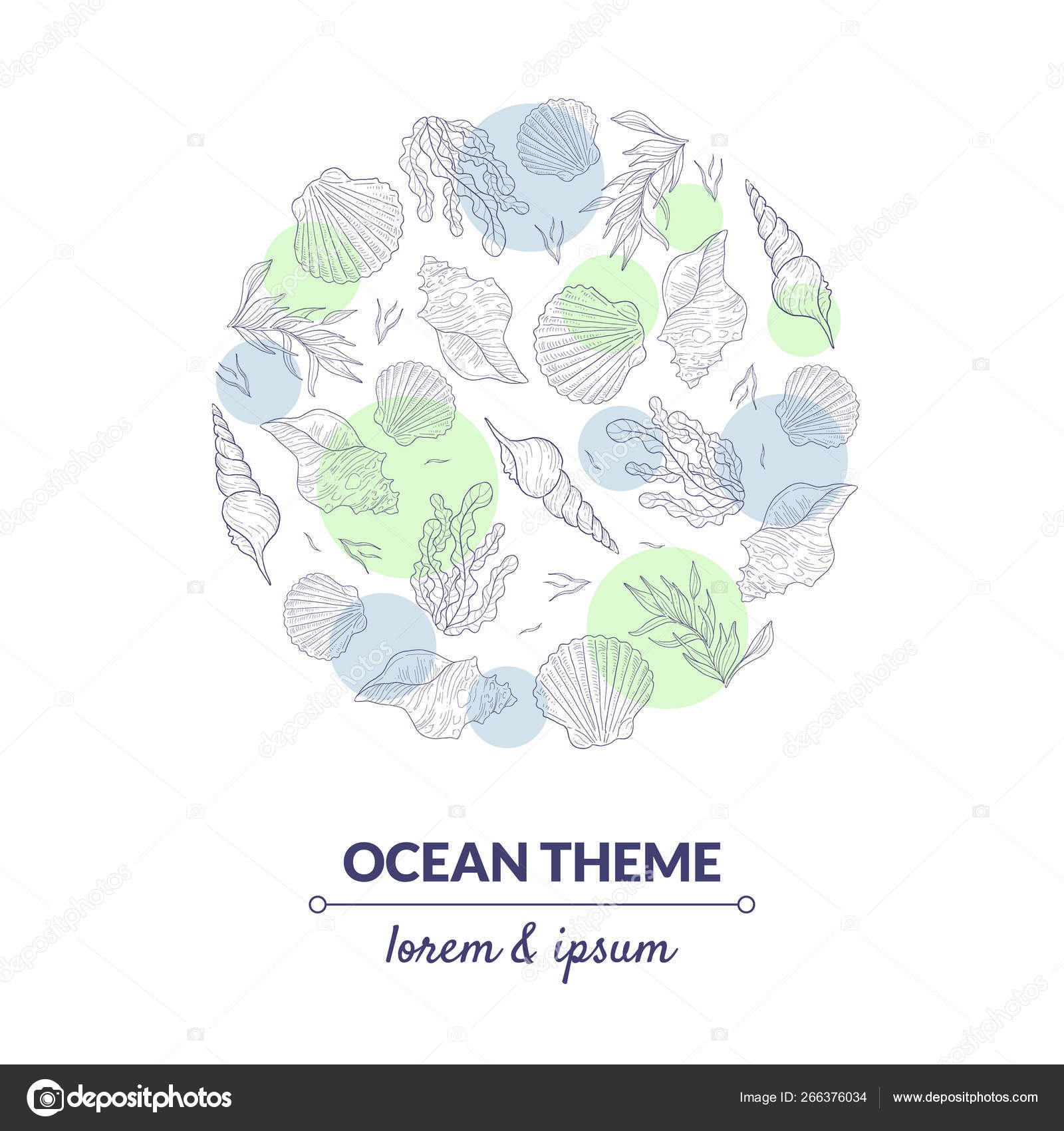 Ocean Theme Banner Template, Undersea World with Seaweed and Seashells ...