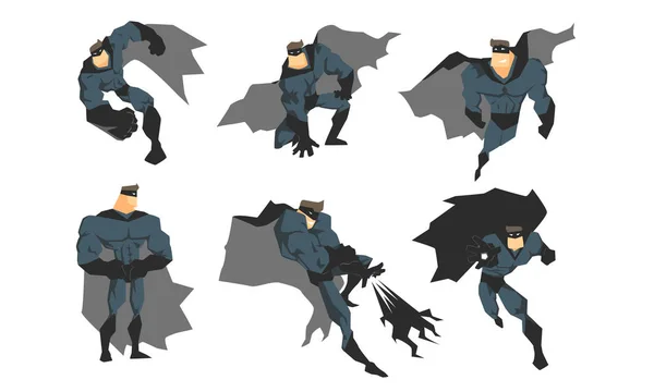 Male Superhero in Different Action Poses Set, Courageous Superhero ...