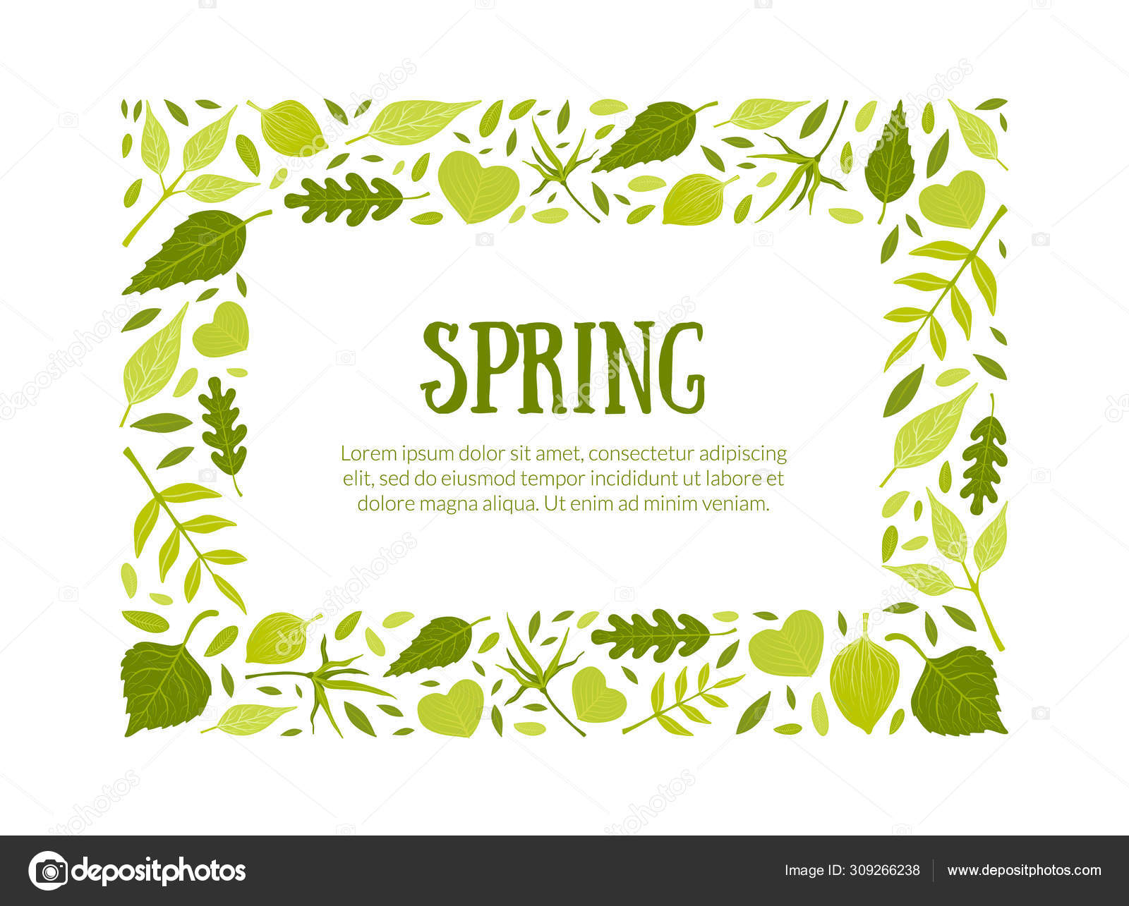 Spring Rectangular Frame, Green Leaves Border Template with Space for ...
