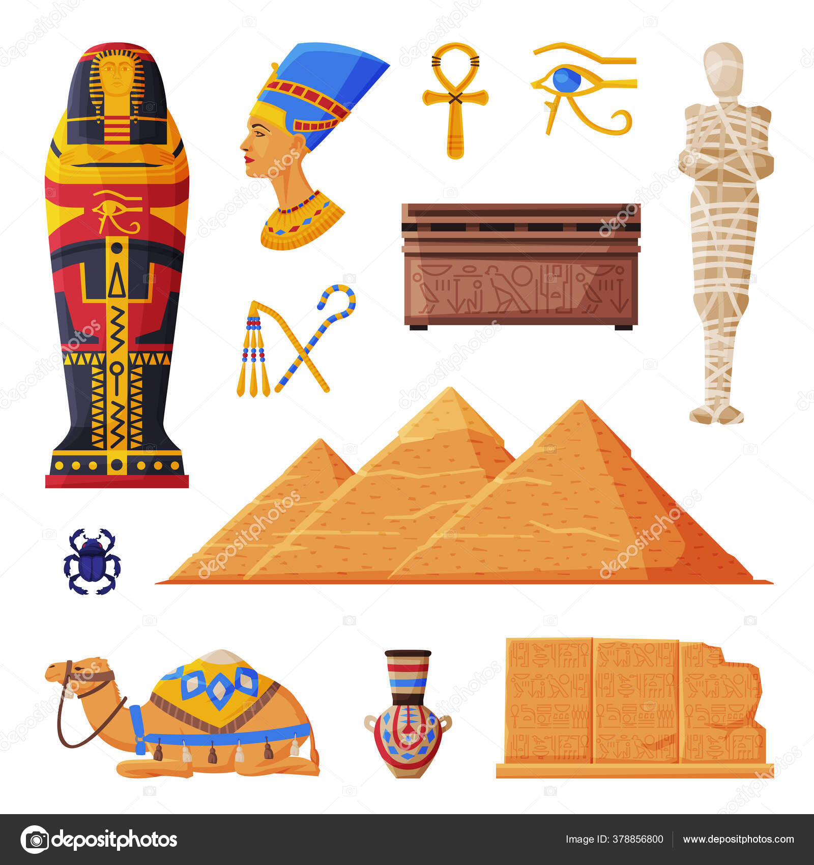 Koleksi Mesir Kuno, Simbol Budaya dan Sejarah Mesir Vektor Gaya datar ...