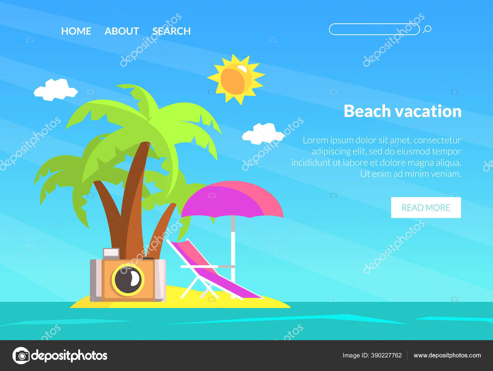 Beach Vacation Landing Page Template, Summer Travel Website Interface ...