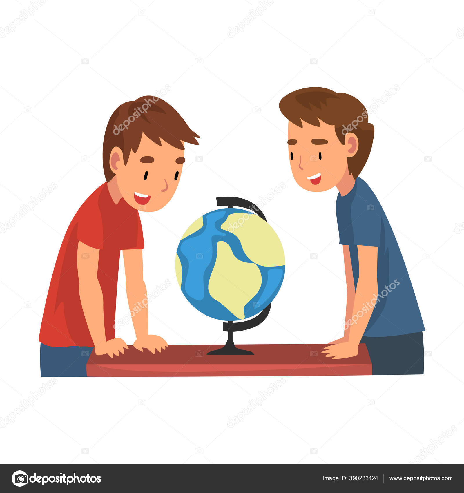 Cute Schoolboys at Geography Lesson, Boys Studying at Home ...