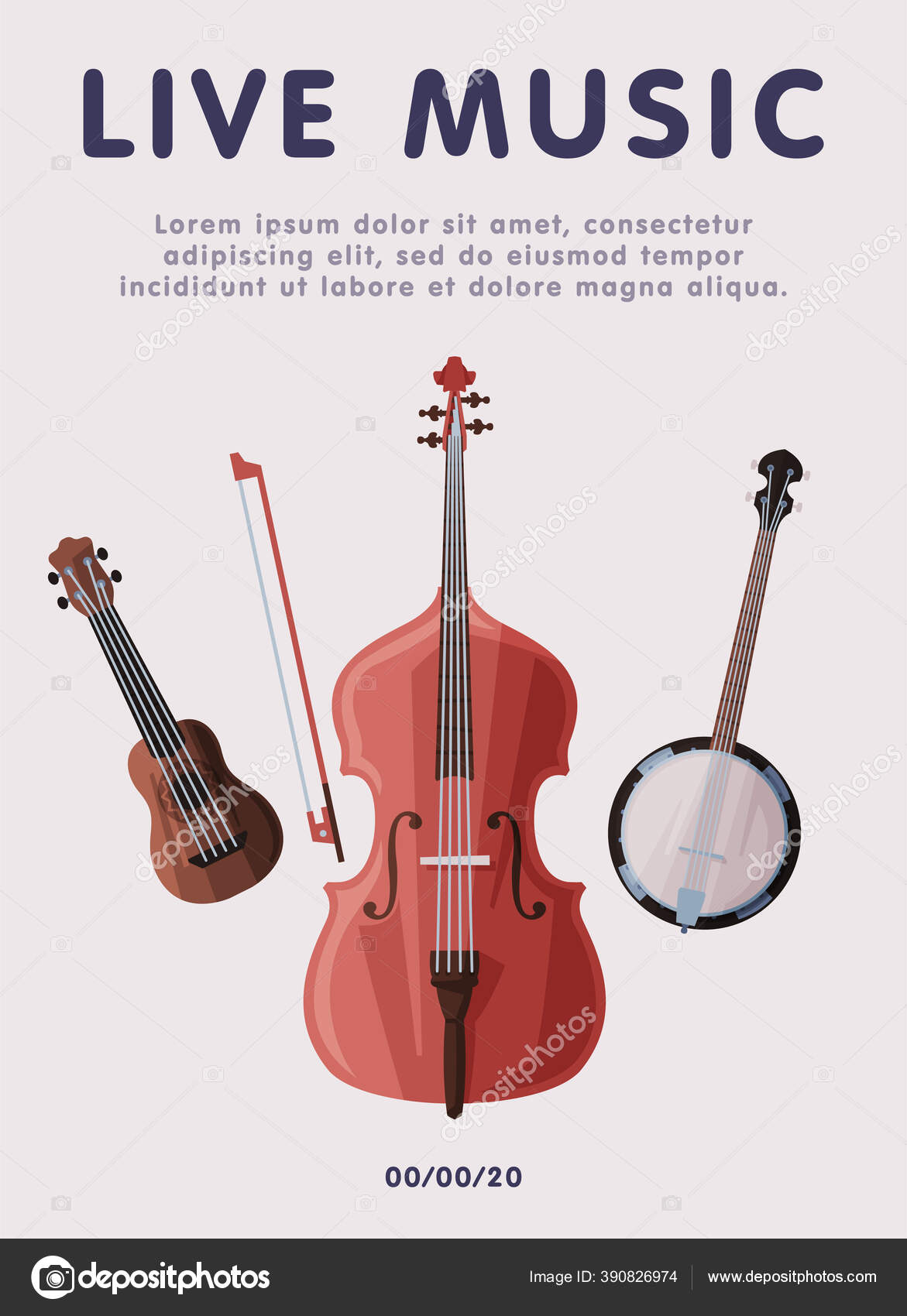 Live Music Banner with Classical Musical Instruments, Advertisement ...