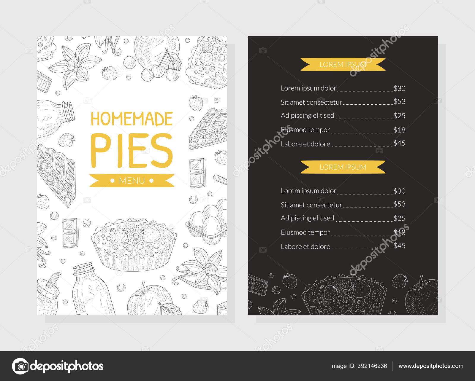 Homemade Pies Menu Template, Bakery and Pastry Shop, Restaurants and ...