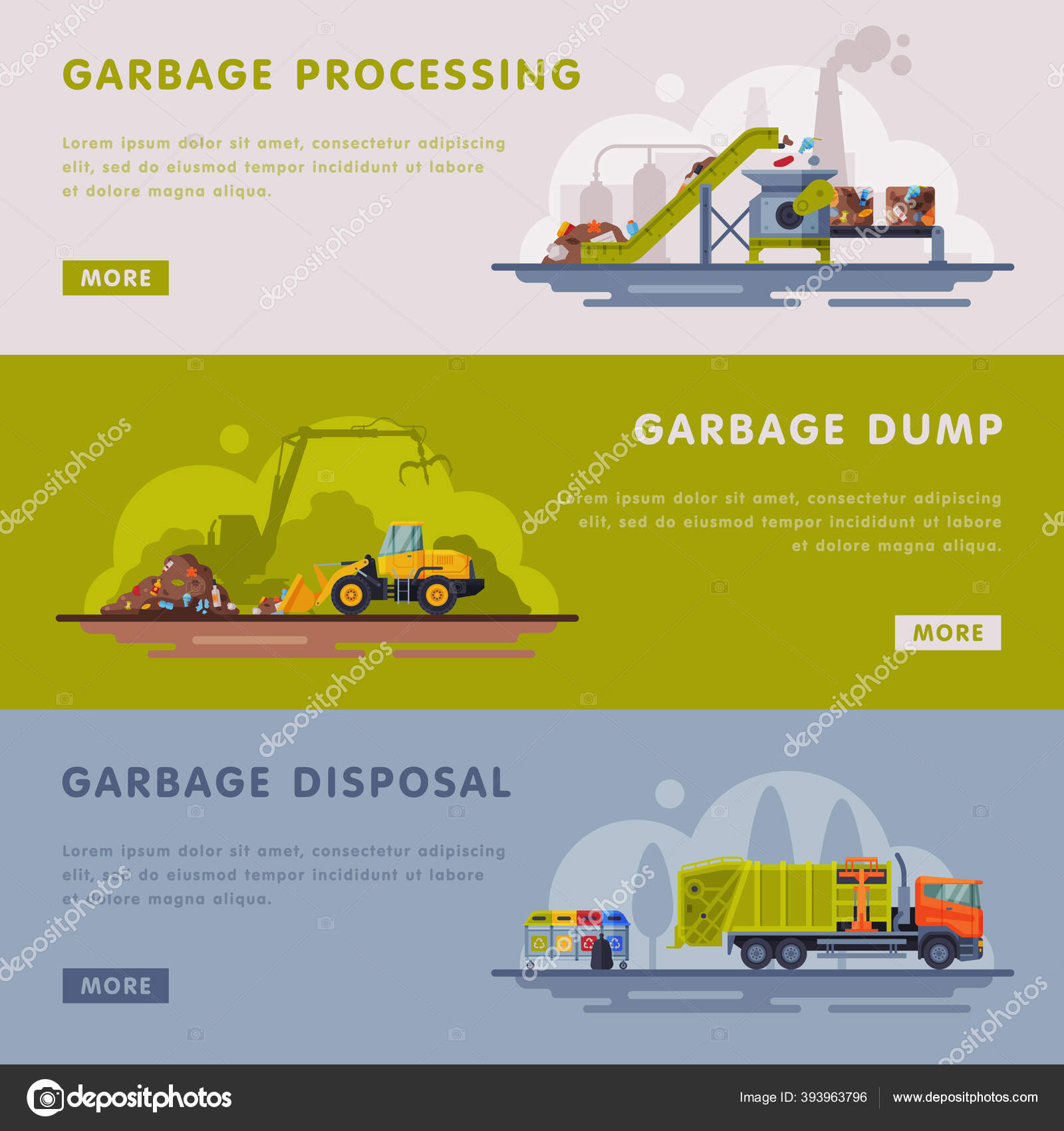 Garbage Processing, Dump, Disposal Landing Page Templates Set, Waste ...