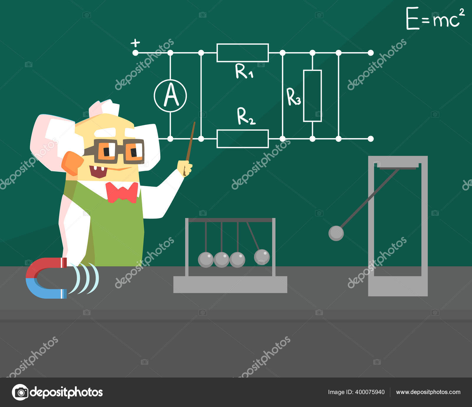 Old Physicist Scientist Character, Professor Standing in front of ...